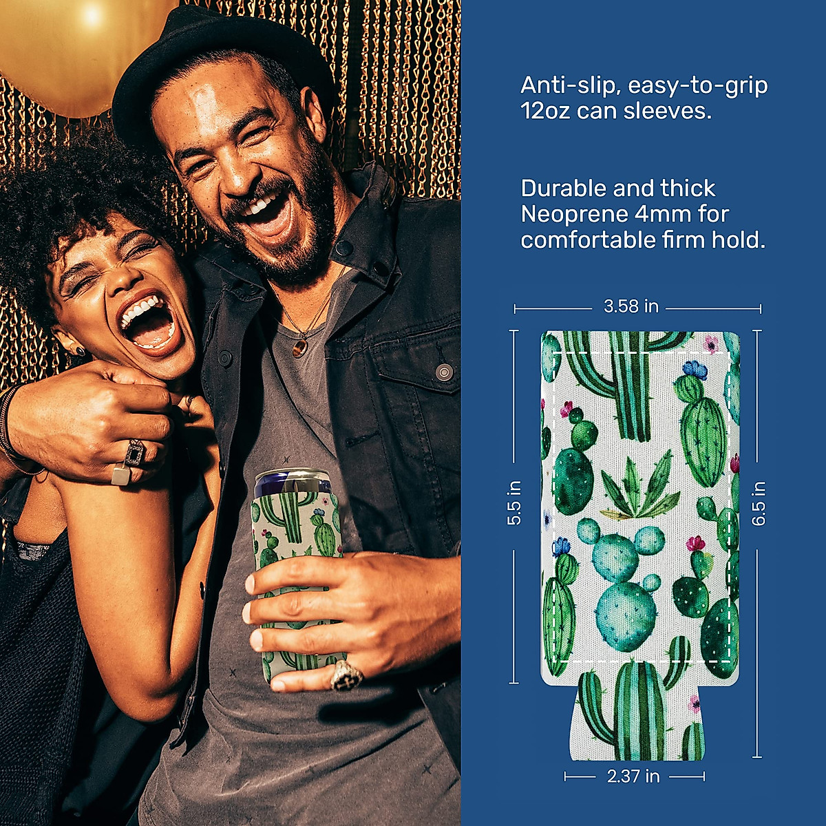 QualityPerfection Slim Can Coolers Sleeves (2 Pack) Insulated, Beer/Energy Drink Premium Neoprene 4mm Thickness Thermocoolers for 12 oz Skinny Beverage Can Covers (Camo Forest)