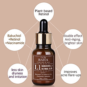 Bakuchiol 2% Serum with Retinol for Face, Anti-Aging, Hyperpigmentation and Acne Flare-Ups, 1 Fl Oz (30ml)