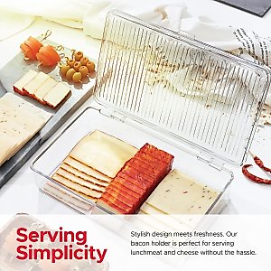 Tafura Bacon Container For Refrigerator (2 Pack) Bacon Storage Container | Cheese & Deli Storage Container | Bacon Keeper | Cold Cuts Meat Saver | Cheese Holder, BPA Free