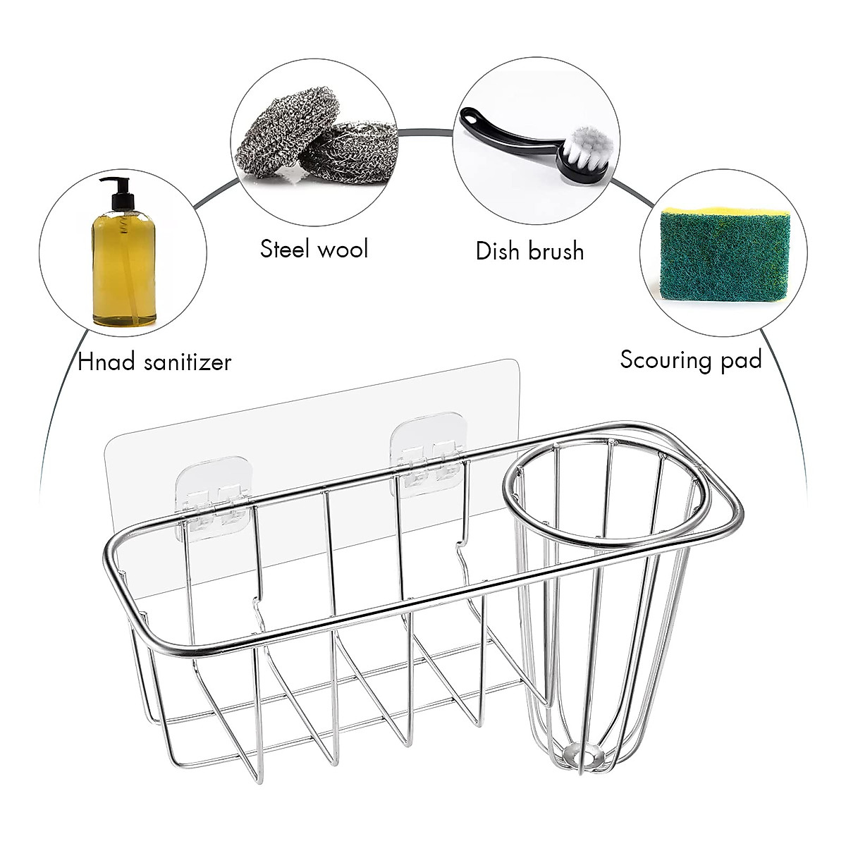 Sponge Holder Sink Caddy, BOJODPIE 2-in-1 Dish Brush Holder & Sponge Holder, Stainless Steel Kitchen Sink Organizer, Adhesive Installation No Drilling