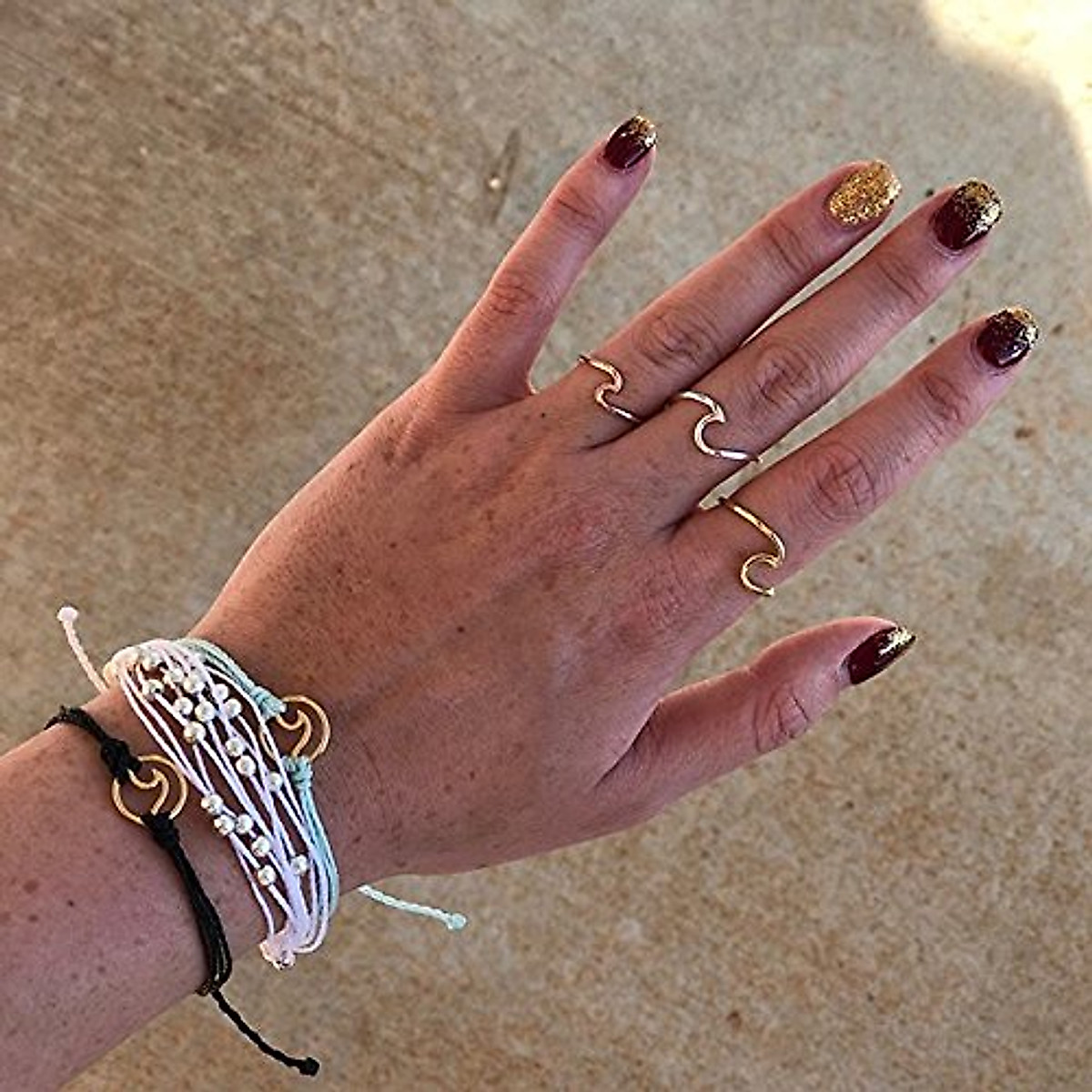 Pura Vida Ocean Wave Ring for Women, Silver or Gold Plated .925 Sterling Silver Band, Beach -Themed Jewelry (Gold, 5)