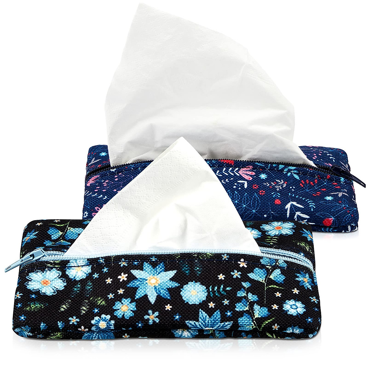 Kigeli 2 Pieces Purse Tissue Holder Travel Tissue Pouch for Purse Fabric Zipper Enclosed Pouches Reusable Flower Pattern Paper Holder for Coins, 5.25 x 3 Inches(Rustic Floral Print)