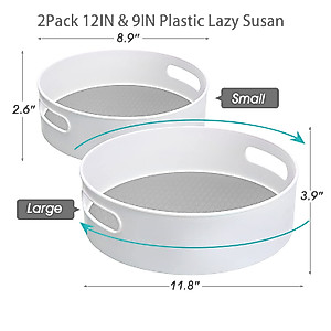 Jeko 2 Pack Plastic Lazy Susan Turntable Storage Container Non-Skid Lining Kitchen Spinning Cabinet Organizers, 9" & 12" Rotating Spice Organizer for Fridge, Pantry, Countertop, Vanity