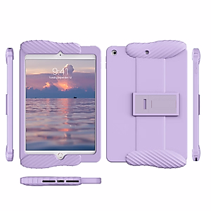 GUAGUA Case for iPad 10.2-Inch (9th/8th/7th Generation), iPad 10.2 2021/2020/2019 Lightweight Non-Slip Grip Gamepad Shockproof Rugged Protective Tablet Case with Kickstand for Kids Girls Women, Purple
