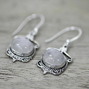NOVICA Artisan Handmade Rainbow Moonstone Dangle Earrings .925 Sterling Silver from India Clear 'Moonlit Decadence'