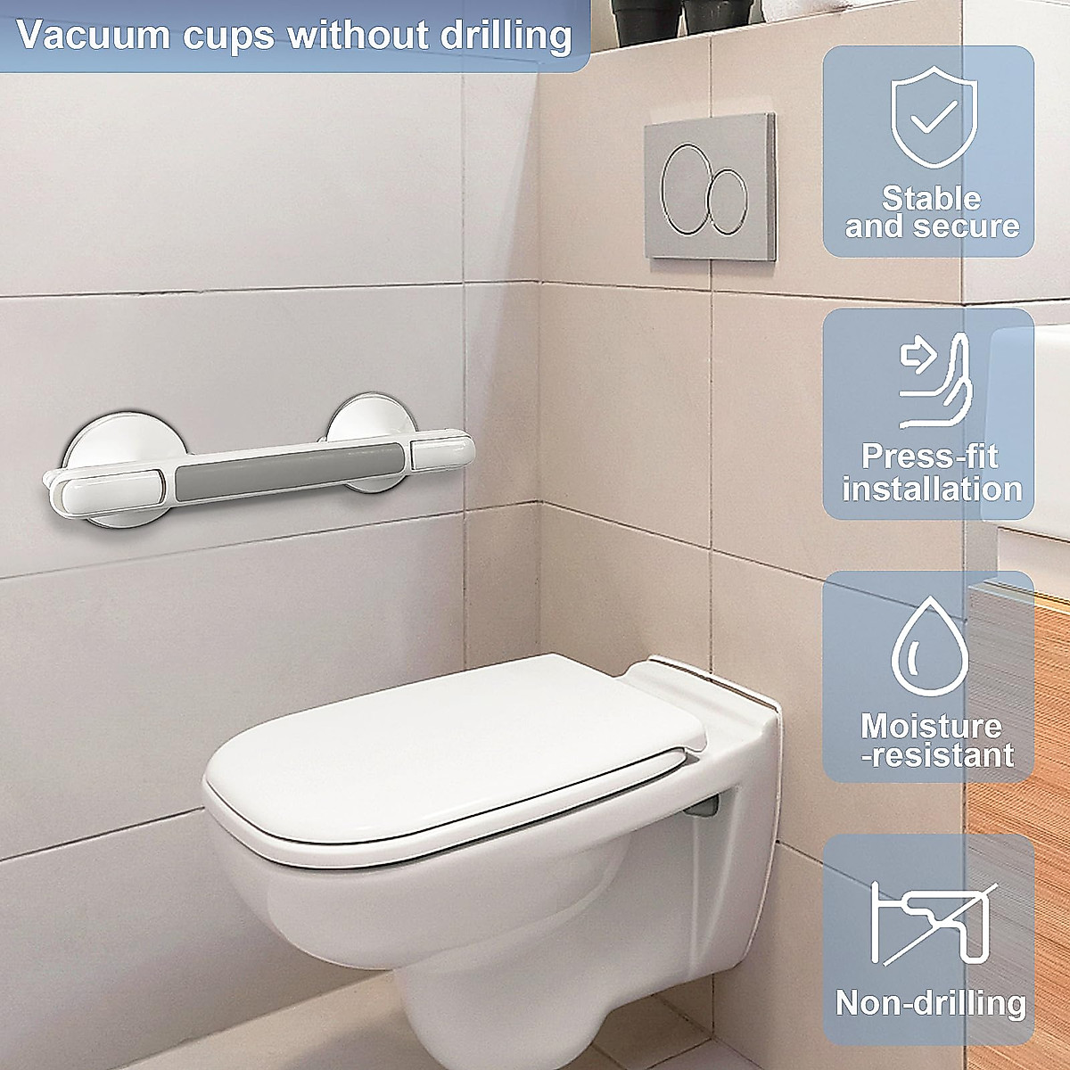 Kaglro 12 inch Grab Bars for Bathtubs and Showers with Indicators, Elderly Shower Handle with Strong Suction Cup, Tool Free Installation, Balance Assist Safety Shower Grab Bar for Seniors, Handicap