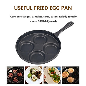 waykea 4-Cup Cast Iron Fried Egg Pan 9.5” Pancake Pan Burger Omelet Cooker Griddle Egg Skillet for Breakfast, Kitchen Cookware for Gas Stove & Induction Cooker