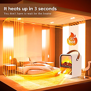 ZJFLNZYC Portable Mini Small Electric Fireplace Heater,Small Room Space Heaters for Indoor Use with 3D Flames,PTC Ceramic Heater, Desk Space Heater for Bedroom,Bathroom and Office Quiet Small(White)