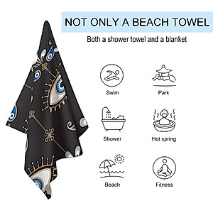 ZHIMI Beach Towels Oversized Black Blue Evil Eye Hand Bath Towel Pool Towels Microfiber Absorbent Sand Free Quick Dry Towels for Bathroom Gym Camping Women Men 31x51Inch