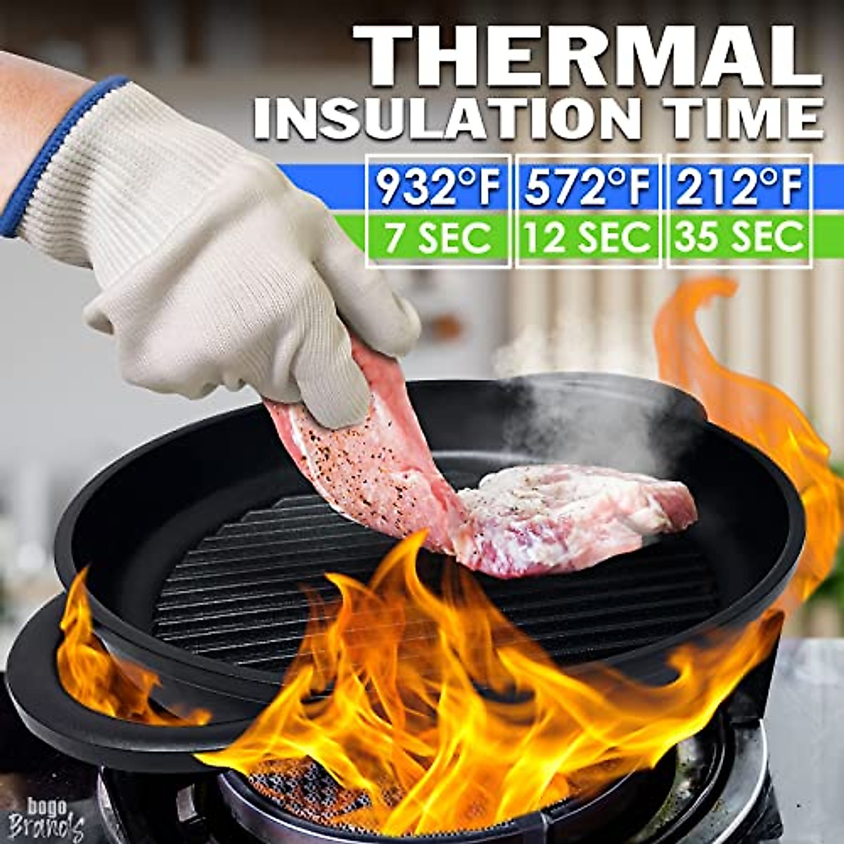 Heat Resistant Cooking Gloves - BBQ Kitchen Gloves Grill 932°F Heat Resistant Oven Gloves for Handling Hot Food Cooking Baking Oven Welding Gloves - Camping Cooking Pot Indoor Outdoor Gloves
