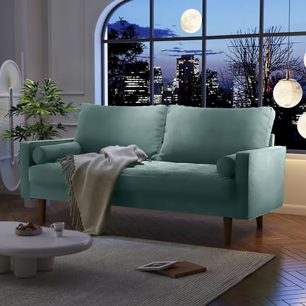 SILKIR Velvet Furniture for Small Spaces, Mid-Century Modern Loveseats for Living Room, Love Seat Couch Sofas, 70 Inches, Aqua Turquoise