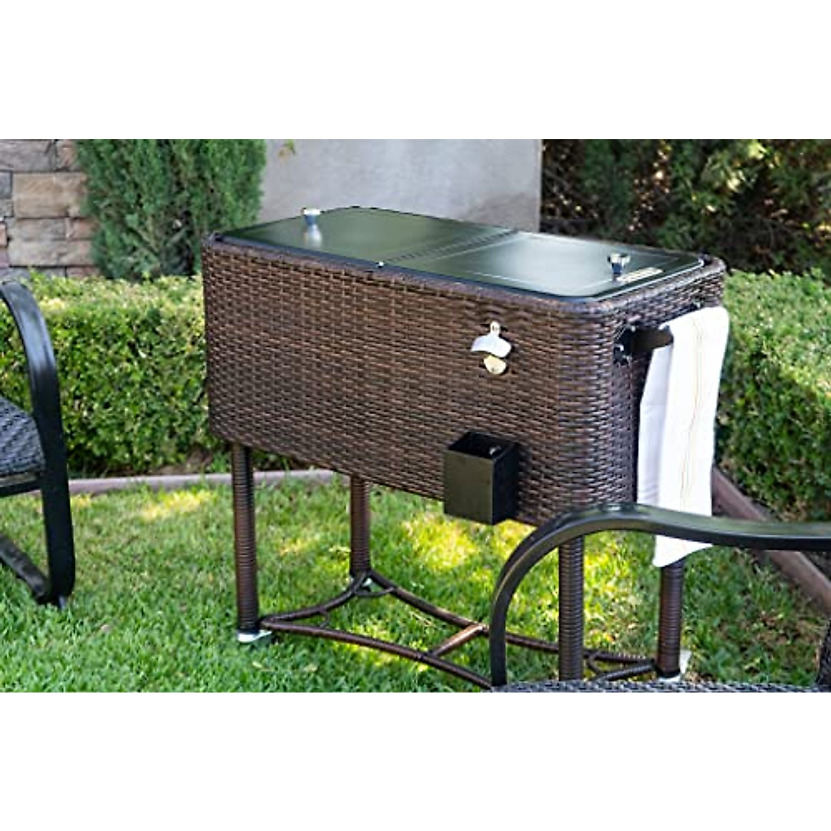 Permasteel 80-Qt Hand-Woven Wicker Patio Cooler with Wheels | Beverage Rolling Cooler for Backyard Deck, PS-A208-BB, Outdoor Drink Cart, Rattan Style, Brown