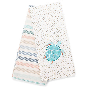 DII Pastel Striped Teal Sea Turtle 28 x 18 Cotton Decorative Hanging Dishtowel Set 2