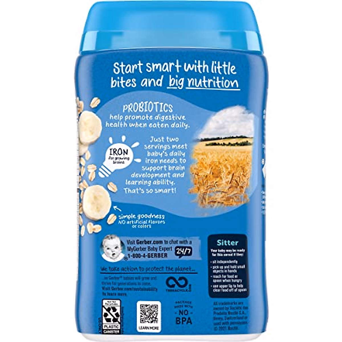 Gerber Cereal for Baby 2nd Foods Cereal, Probiotic Oatmeal Banana Cereal, Made with Whole Grains, Real Fruit & Probiotics, 8-Ounce Canister (Pack of 3)