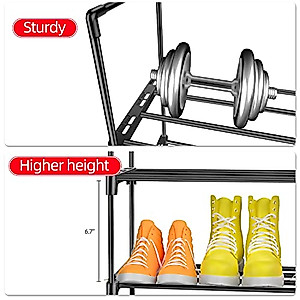 BIWHALE 4-Tier Stackable Shoe Rack, Expandable & Adjustable Fabric Shoe Shelf Storage Organizer, Black