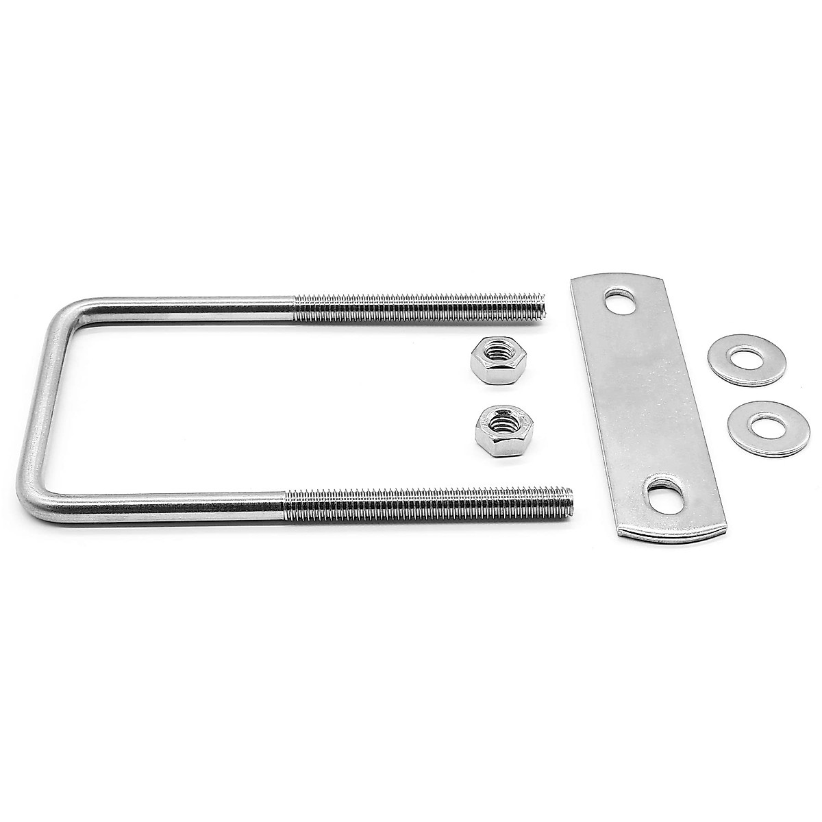 BokWin 4PCS M6x50x100mm Stainless Steel Square U-Bolt Tie Down U Bolt with Frame Plate、Washer and Nuts