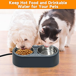 Heated Cat Bowl, Outdoor Heated Pet Bowl with Double Stainless Steel Bowl 24 OZ, Heated Water Food Bowl for Cat Pet, Thermal Pet Bowl Provide Drinkable Water and Hot Food in Winter