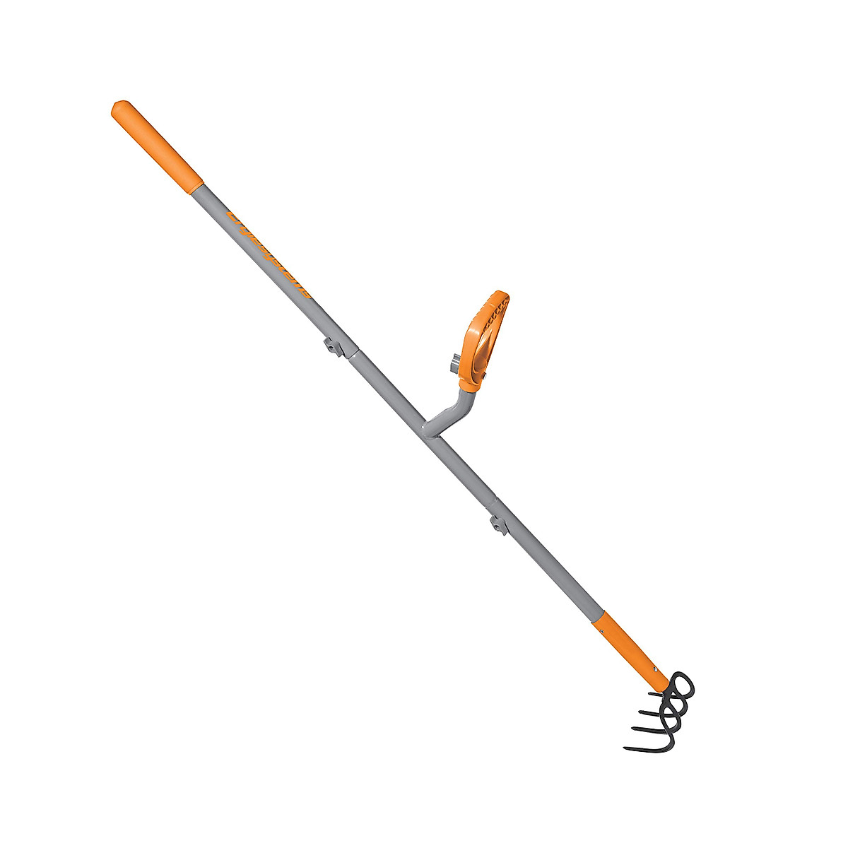 ErgieShovel ERG-CLTV45 w/54, 5-in-1 Impact Resistant Garden Soil Cultivator w/ 5-in-1 Piece Forged Steel Head, 4-Tine, 54-Inch Shaft, w/Patented Ergonomic Second Handle, Gray/Orange
