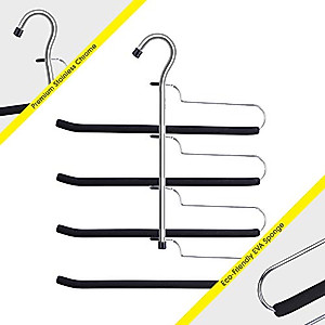 HOUSE DAY Pants Hangers 4 Layers Space Saving Multi Functional Pants Rack Non-Slip Clothes Closet Storage Organizer for Pants Jeans Trouser Skirts Scarf Black (4 Pack)