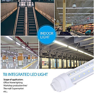 4Pack R17d V shaped Rotatable 2pin base 8 foot led bulbs Double Row 65W,Need Bypass Ballast,Replace 150W Fluorescent Shop Lights Dual-Ended Power, Cold White 6000K,clear Cover, AC 90-277V