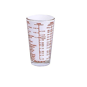 Kolder Mix N Measure Glass, Multi-Purpose Liquid and Dry Measuring Cup, 6 Units of Measurement, Heavy Glass, Red