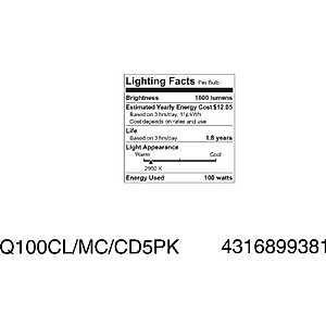 GE Halogen Light Bulb, Specialty T Type Light Bulb, 100 Watt, Clear Finish, Candelabra Base (1 Pack)