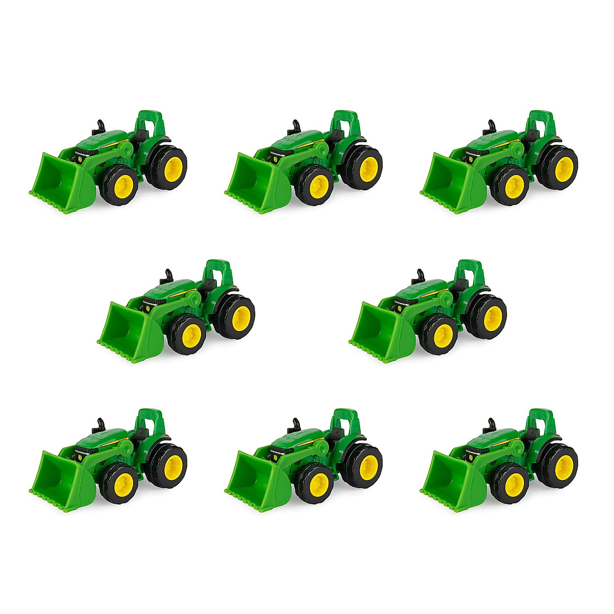 TOMY John Deere Mighty Movers Toy Tractor with Loader – 8 Piece Party Pack