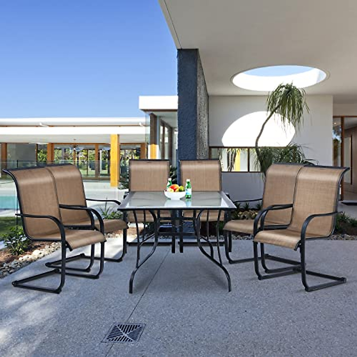 Tangkula 6 Pieces Patio Dining Chairs, Outdoor C Spring Motion Dining Chair Set w/Armrests & Neck Support, High Back Weather Resistant Steel Chairs w/Breathable Fabric for Pool, Lawn, Backyard