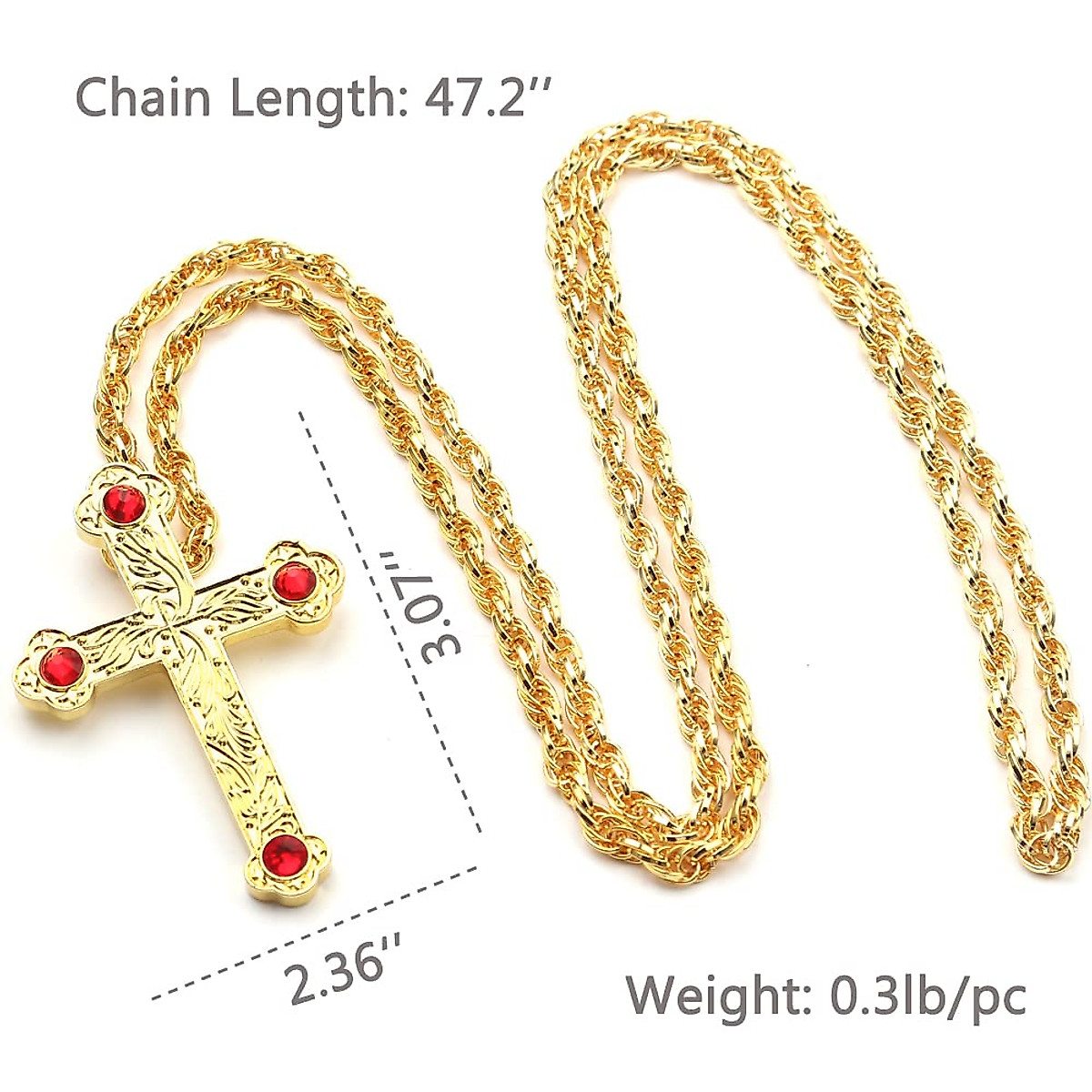 Religious Jesus Crucifix Jeweled Necklace - 18k Gold Plated Jeweled Pectoral Cross Necklace Zircons Crystals Christian Church Golden Priest Crucifix Orthodox Jewelry Baptism Gift Religious Icons (B)