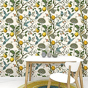 Meihodan Blue Bird Self Adhesive Wallpaper Fresh Lemon Tree Peel and Stick Wallpaper Removable Waterproof Prepasted Wallpaper Wall Mural 17.7in x 9.8ft
