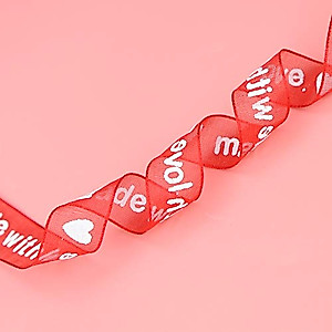 6 Pieces Mother's Day Ribbons Printed Heart Satin Ribbons for Gift Wrapping DIY Supplies Birthday Party Decoration