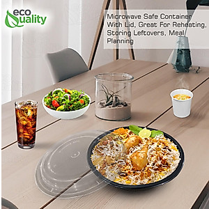 32oz - 10 Count - Round Microwavable Plastic Meal Prep Containers with Lids - Food Storage Container - Certified BPA-Free, Stackable, Reusable Microwave, Dishwasher, Freezer Safe, Disposable (Black)