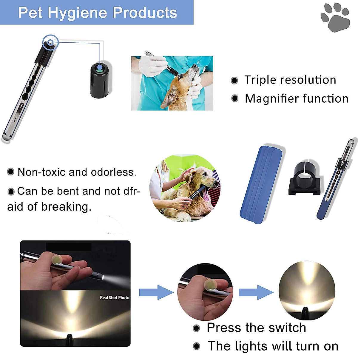 HUHKOUAE Veterinary Otoscope Kit,LED Vet Pet Cat Dog Ear Inspection, with 3X Magnifying Glass and penlight, Checking Pets Ears Eye Oral Cavity,Apply to Pets of All Ages Dogs Cats Rabbit
