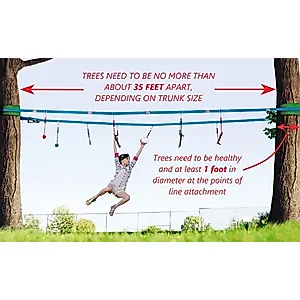 Double Ninja Slackline Obstacle Course for Kids | 80 Foot Line | Ninja Slackline Monkey Bars Playground Equipment | Ninja Ropes Course | Patented Double Line Design
