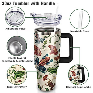Puhnhsv 30 oz Insulated Stainless Frog Tumbler with Handle and Straw, 30oz Coffee Travel Mugs Cup Water Bottle Frog Lovers Gifts for Women Girls