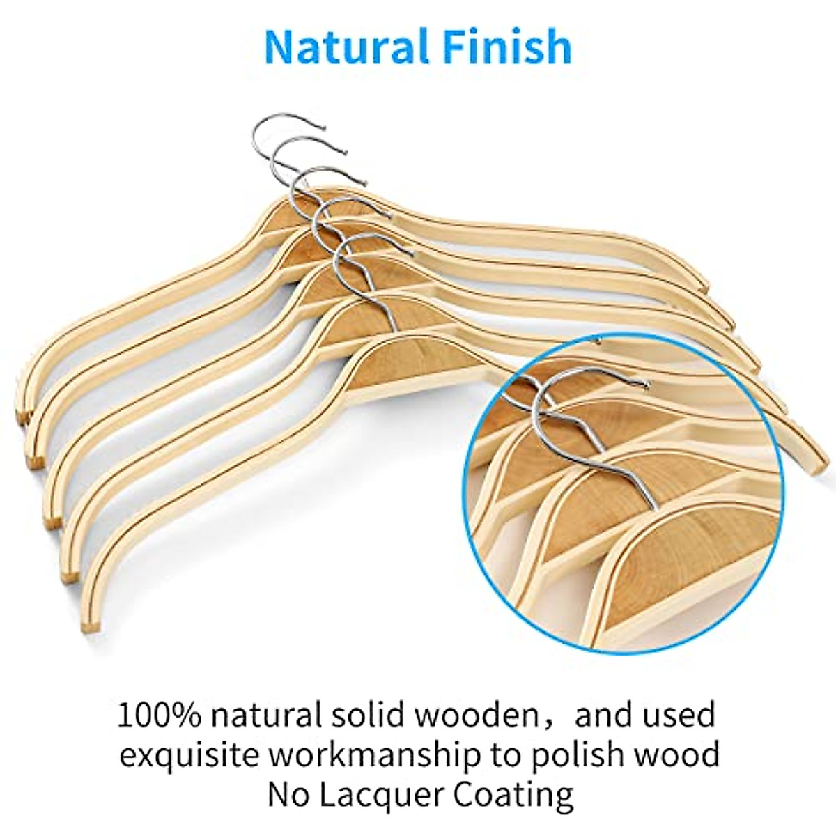 KihampHome Super Durable Natural Wood Hangers(20pcs) Space Saving with Extra Smooth Finish and No Bulge Shoulder Design,Heavy Duty Hangers with Non Slip Stripes,Perfect for Coat,Sweater and Shirt