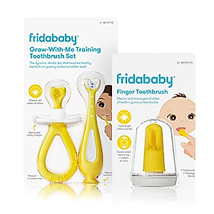 FridaBaby SmileFrida Finger Toothbrush and Grow-with-Me Training Toothbrush Set | Infant to Toddler Toothbrush Oral Care for Sensitive Gums and Building Brushing Habits