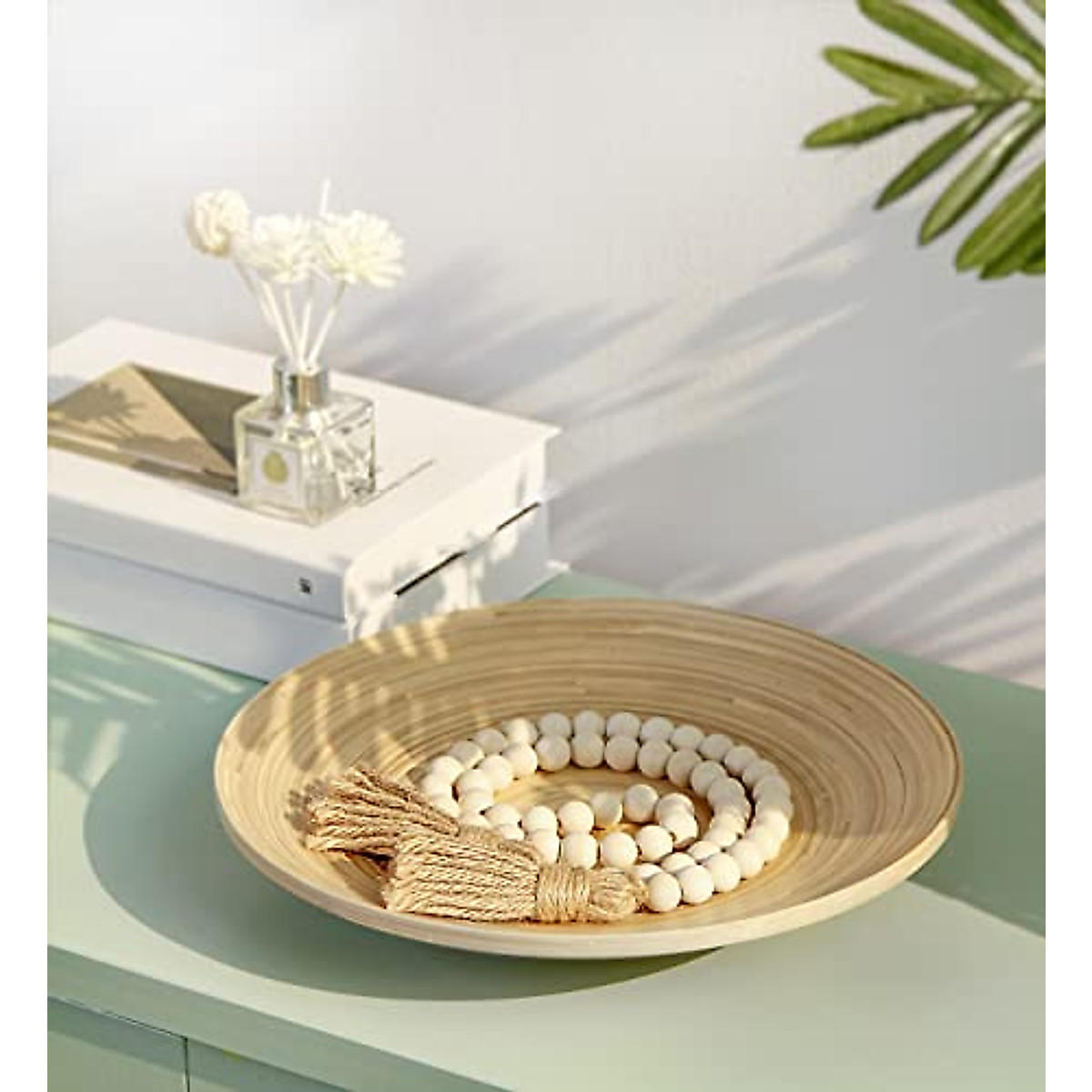 Meplait 39in Wood Bead Garland Farmhouse with Tassels,Versatile Prayer Beads Boho Chic Wall Hanging Home Decor(Natural)