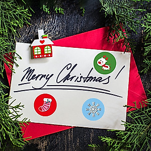 Happy Holidays Sticker, 1000 Pcs Christmas Stickers Roll Xmas Envelope Seals Stickers Adhesive Christmas Elements Stickers for Cards Gift Envelopes Boxes