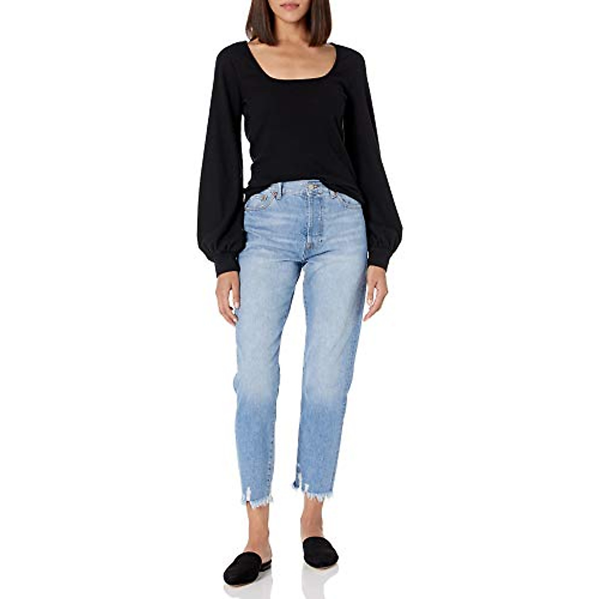 The Drop Women's @lucyswhims Square-Neck Balloon-Sleeve Top, Black, M