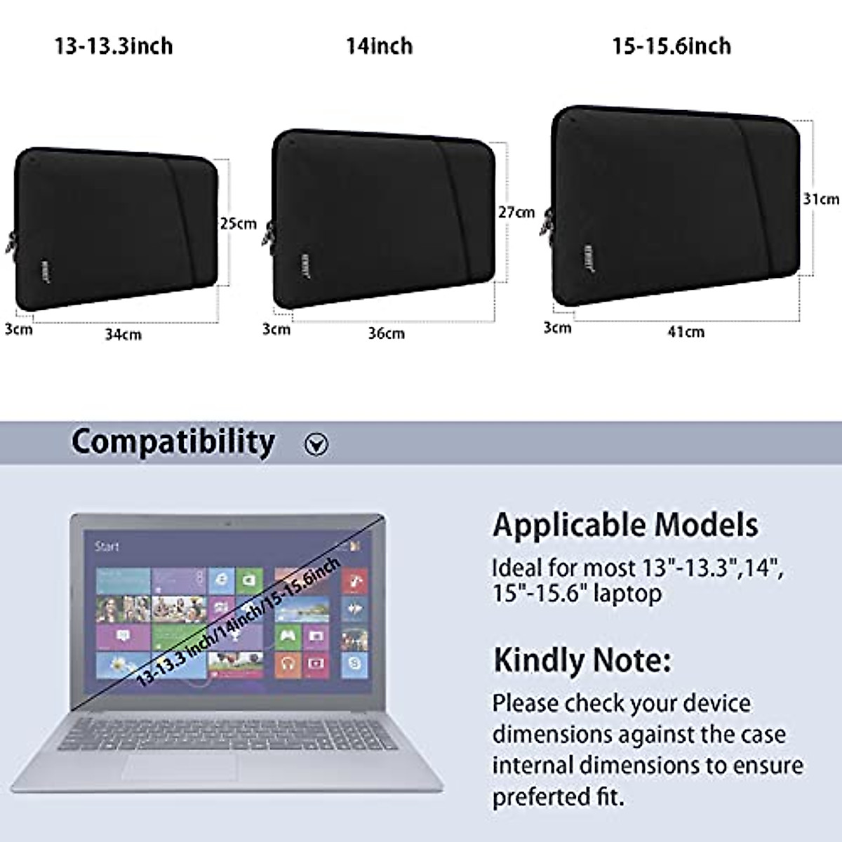 Laptop Sleeve Case 14 Inch Water-Resistant Business Computer Case Compatible with 13 Inch MacBook Air/Pro Notebook Protective Tablet Laptop Sleeve Bag for Men Women (Black, 14 Inch)