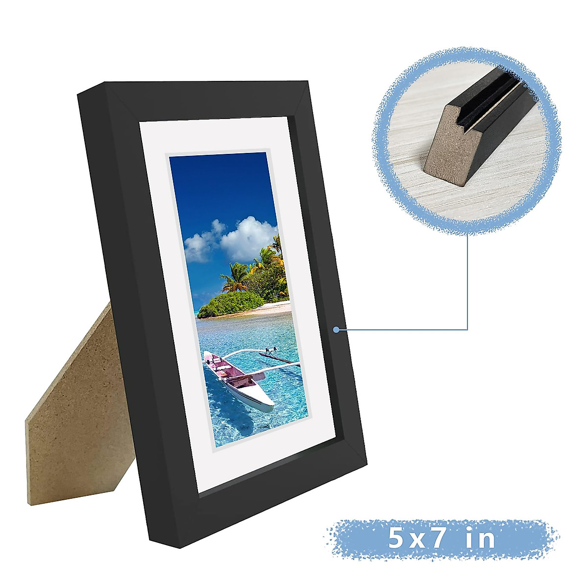 Picrit 5x7 Picture Frame Set of 7, Display 5x7 with Mat or 4x6 Without Mat, Photo Frames for Wall Mounting or Table Top Display, Black.