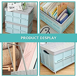 Cabilock Foldable Storage Bins with Lids Collapsible Storage Box Utility Wagon Camping Garden Shopping Cart Grocery Toy Clothes Books Container With Wheel Blue