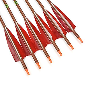 SHARROW 6/12pcs Archery Pure Carbon Arrows 30 inch Hunting Target Arrow 400 Spine Wood Grain Arrow Shaft GPI 7.5 with Turkey Feathers Arrow Quiver for Compound Bow Recurve Bow (Arrows+Quiver, 12pcs)