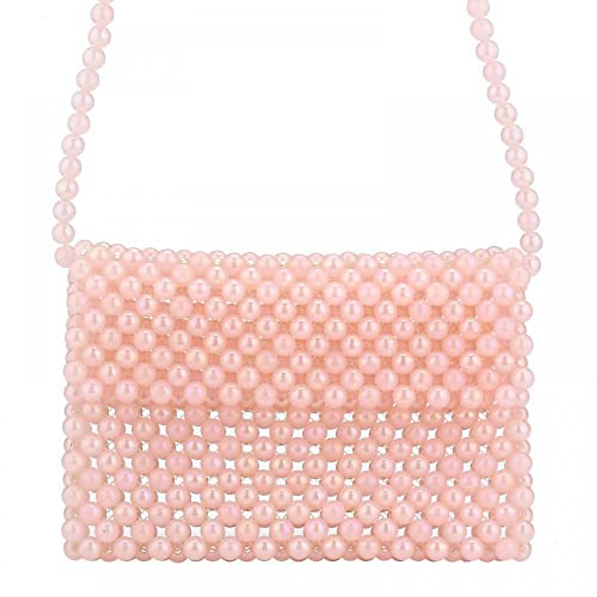 Women Shoulder Bag Girls Pearl Purse Tote bag Handmade Weave Beaded Crossbody Bag for Daily Evening Party (Pink)