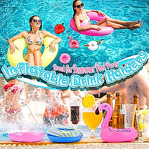 60 Pcs Pool Drink Floats Inflatable Drink Holder Drink Floaties Floating Cup Holders for Summer Swimming Pool Party Favors Bath Toys, 30 Styles