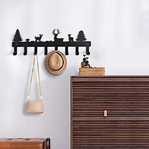 BeiLeiNiceHK Key Holder Wall Mount Metal Key Hook Cute Forest Deer Key Hanger Adhesive Key Organizer Rack for Entryway,Front Door,Hallway,Office,8-Hooks,Black