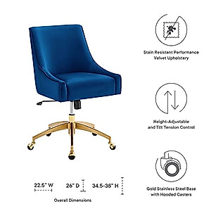 Modway Discern Performance Velvet Swivel Office Chair in Navy