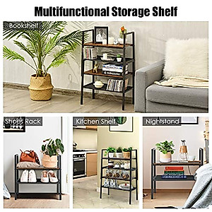 Giantex 2-Tier Storage Shelf Bookcase Stackable Ladder Rack W/ Metal Frame and Mesh Shelf Compact Kitchen Shelf for Living Room, Bedroom, Entryway Kitchen Industrial Style Shoe Rack(1)