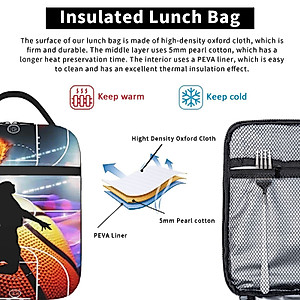 DICITNET Lunch Bag Basketball Lunch Bag, Portable Tote Bento Pouch Lunch Box, Adult Women men Girls Boys Zipper Bags, Package For Picnic/Boating/Beach/Fishing/Work